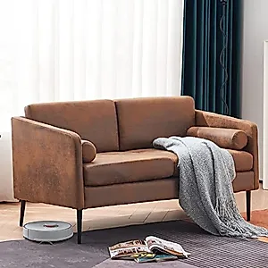 VINGLI 52"W Deep Couches for Living Room, Mini Modern Mid Century Tufted Futon Sofa Loveseat Retro/Vintage Microfiber 2 Club Seater Love Seat Sofas for Bedroom, Office, RV, Loft, Small Spaces, Rustic