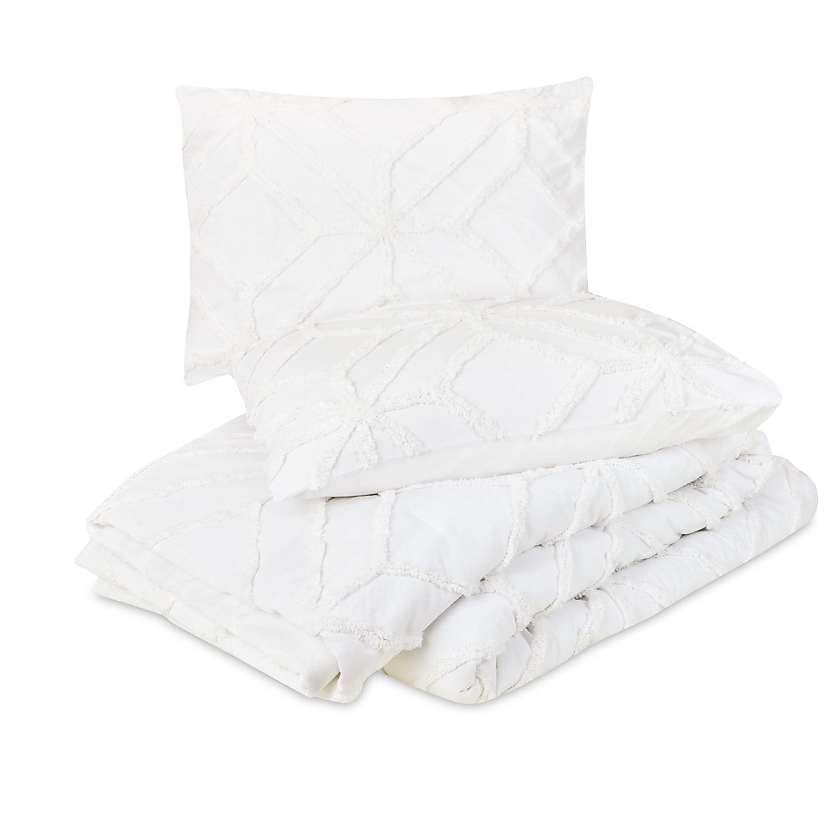 Trina Turk 100% Cotton Tufted Chenille 3-Piece Duvet Set - Full/Queen, White