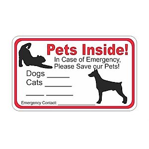 Pets inside emergency contact dog cat vinyl decals bumper stickers