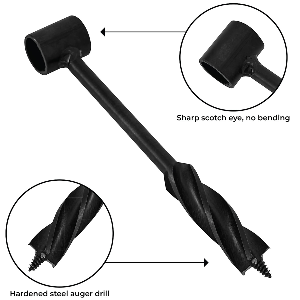VASGOR 1” x 10” Scotch Eye Wood Auger Drill Bit (Sharp-Edged Scotch Eye) - Hand Auger for Bushcraft Backpack and Camping - Perfect Addition Tool to Survival and Camping Gear Packs