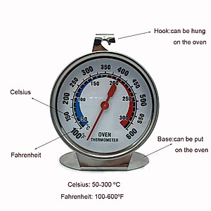 Extra Large Dial Oven Thermometer Clear Large Number Easy-to-Read Oven Thermometer with Hook and Panel Base Hang or Stand in Oven