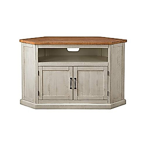 Martin Svensson Home Rustic Solid Wood Corner TV Stand, Antique White and Honey Tobacco