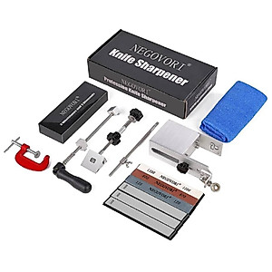 NEGOVORI Knife Sharpener,Professional Stainless Fixed Angle Sharpener,With 6 Plastic Base Whetstones, 360° Flip Rotation Fixed Angle Kitchen Chef Knife Sharpener Knife Sharpening Kit