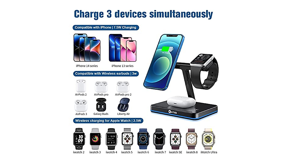 WAITIEE 3 in 1 Magnetic Wireless Charging Station for iPhone & AirPods