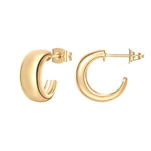 PAVOI 14K Yellow Gold Plated 925 Sterling Silver Posts Thick Dome Huggie Earrings for Women | Small Wide Round Hoop Earrings