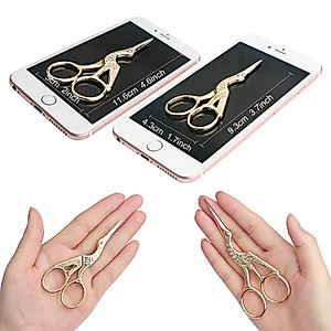 Embroidery Scissors, Stork Scissors for Sewing, Craft, Art Work & Everyday Use, Stainless Steel, 2Pcs, 4.6 inch and 3.7 inch, Gold