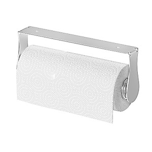 Swaitee Paper Towel Holder, One Hand Tear Paper Towel Holder Under Cabinet with Ring Spring, Stainless Steel Paper Holder Rack Adhesive or Wall Mount for Kitchen Bathroom