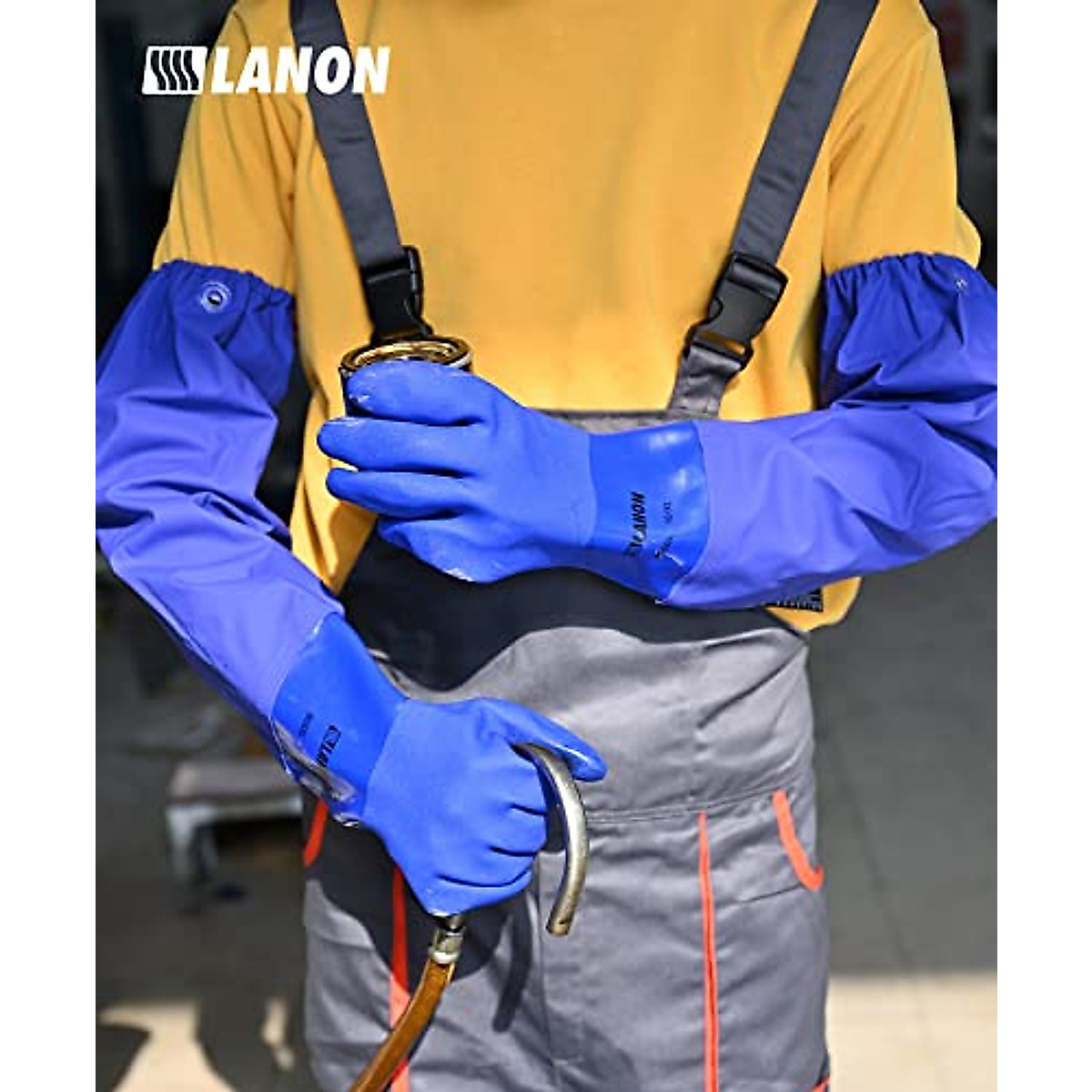 LANON 26" Elbow Length PVC Chemical Resistant Gloves, Heavy-Duty Long Rubber Gloves, Acid, Alkali & Oil Protection, Large
