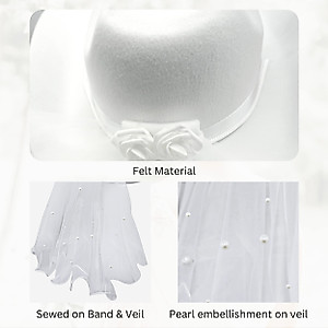 4E's Novelty Bride Cowgirl Hat with Veil & Sash - Women White Cowboy Hat Bachelorette Party, Bridal Shower Dress Up