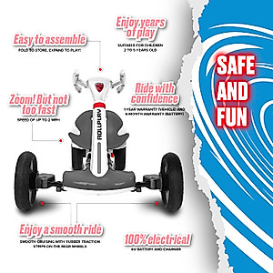 Rollplay Flex Kart XL 12V Electric Go Kart for Kids Aged 5+ Featuring Space-Saving Folding Function, Adjustable Seat, Anti-Slip Rubber Strips, and a Top Speed of 5 MPH