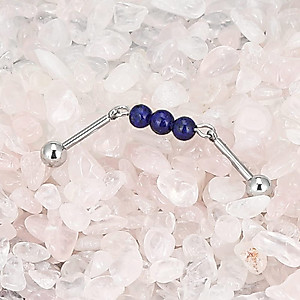 Longbeauty 14G Stainless Steel Industrial Barbell Earring Cartilage Piercing Jewelry Natural Stone Industrial Piercing Bar Length 38mm (B: 6Pcs)