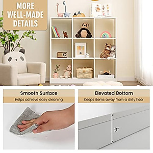 Giantex 9-Cube Bookcase White - 4-Tier Freestanding Open Bookshelf with Anti-Tipping Kit, Modern Floor Display Shelving, Wood Cube Storage Organizer for Living Room, Kid's Room, Bedroom