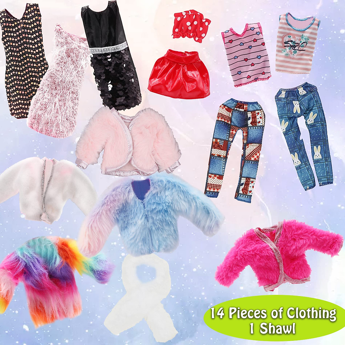 EuTengHao Doll Winter Coat Clothes Accessories for 11.5'' Girl Doll Include Doll Shoes Winter Fashion Coat Jacket Tops Jeans Dress Hat with Hangers Necklaces Bags for Girls Xmas Gift