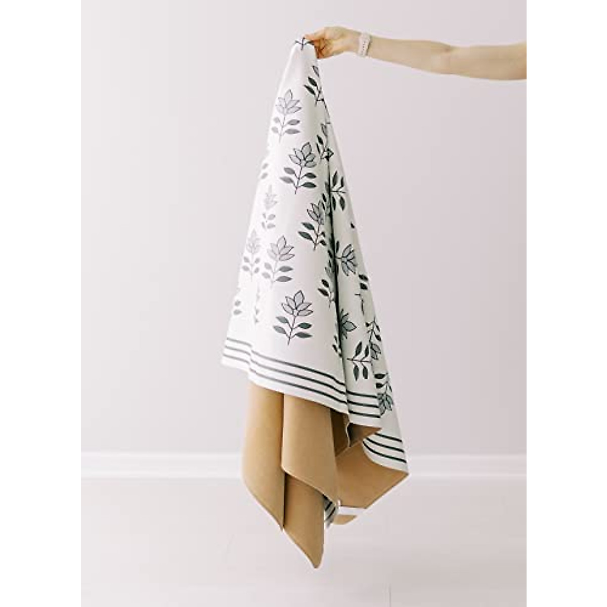 wander & roam Leather Play Mat | Non-Toxic | Waterproof and Sand Proof Beach Mat | Wipeable High Chair Floor Mat | Baby Floor Mat | Portable Picnic Mat (Petals Block Print Greige Large, 76x76)