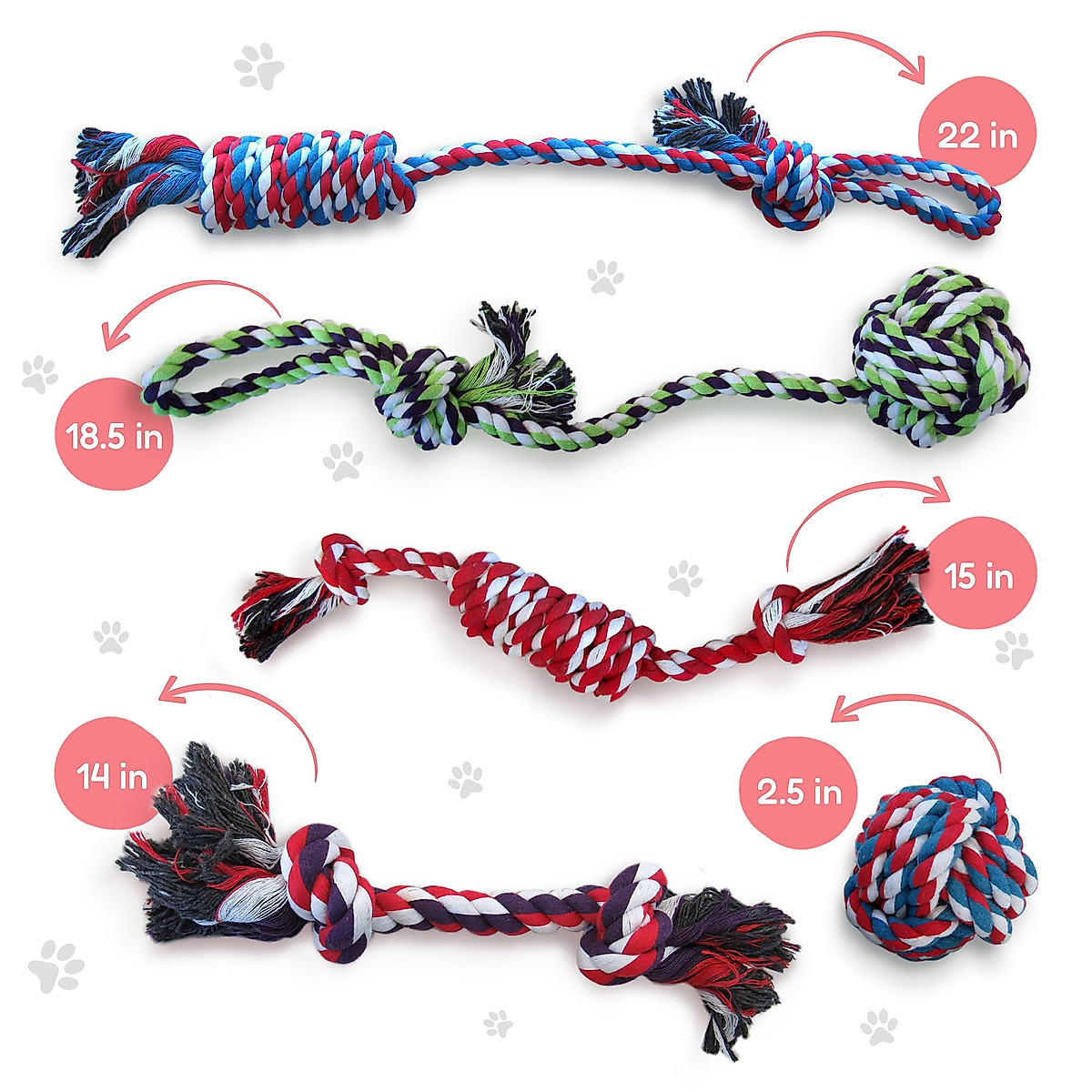Pacific Pups Products for Dogs - Dog Toys for Aggressive Chewers, 11 Heavy Duty Dog Chew Toys for Aggressive Chewers, Cotton Puppy Chew Toys for Teething, Dogs Toys, Benefits Non-Profit Dog Rescue