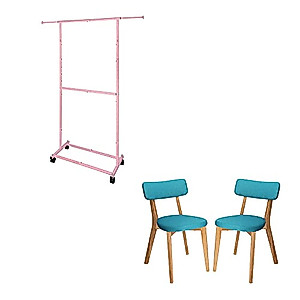 Fishat Simple Double Rod Garment Rack & SAH Solid Wood Dining Chair Set of 2