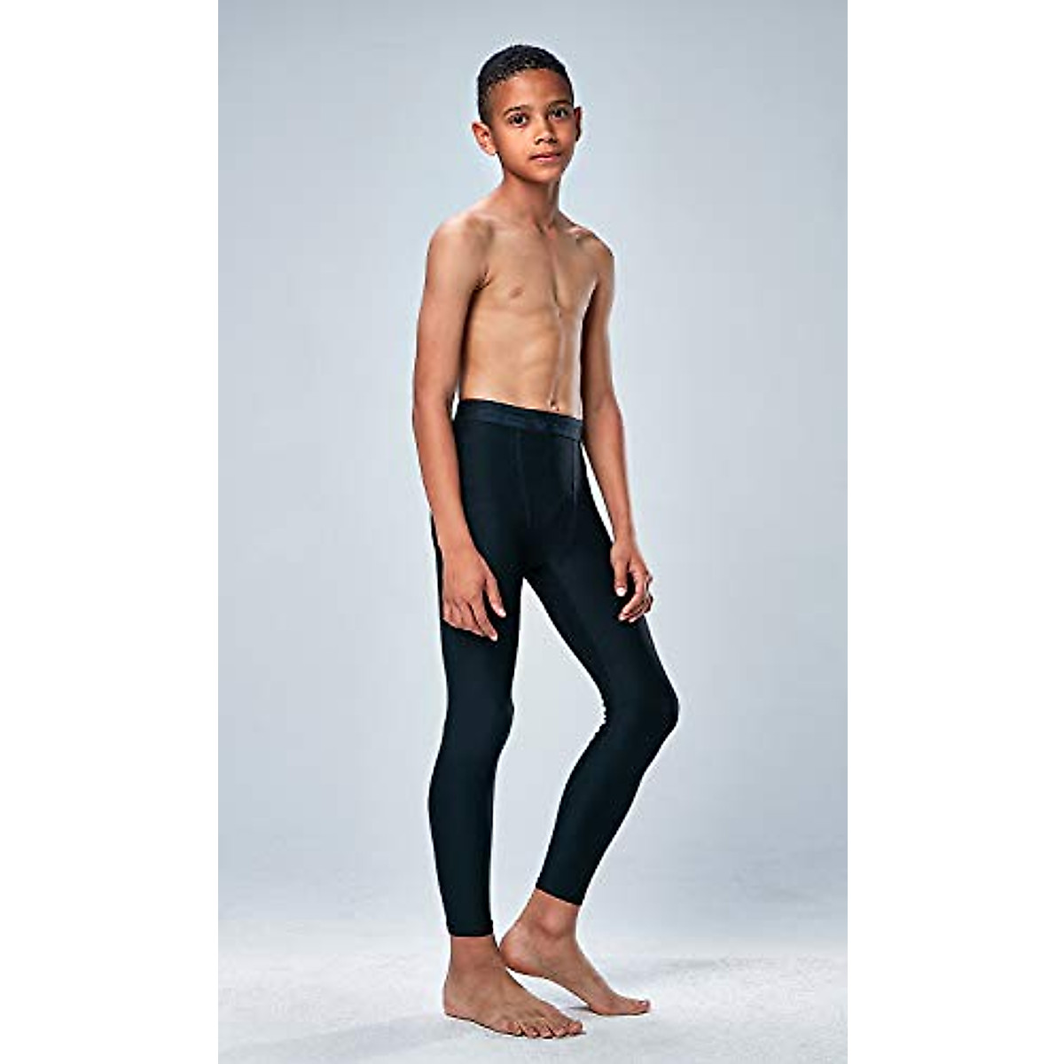 DEVOPS 2 Pack Youth & Boys Thermal Compression Baselayer Sport Tights Fleece Lined Pants (Small, (Non-Fly) Black/Black)