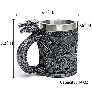 alikiki Medieval GOT Dragon Mug - Dragons Coffee Mug Gifts for Men - 14OZ Stainless Drinking Cup Beer Steins Dragon Themed Party Decoration