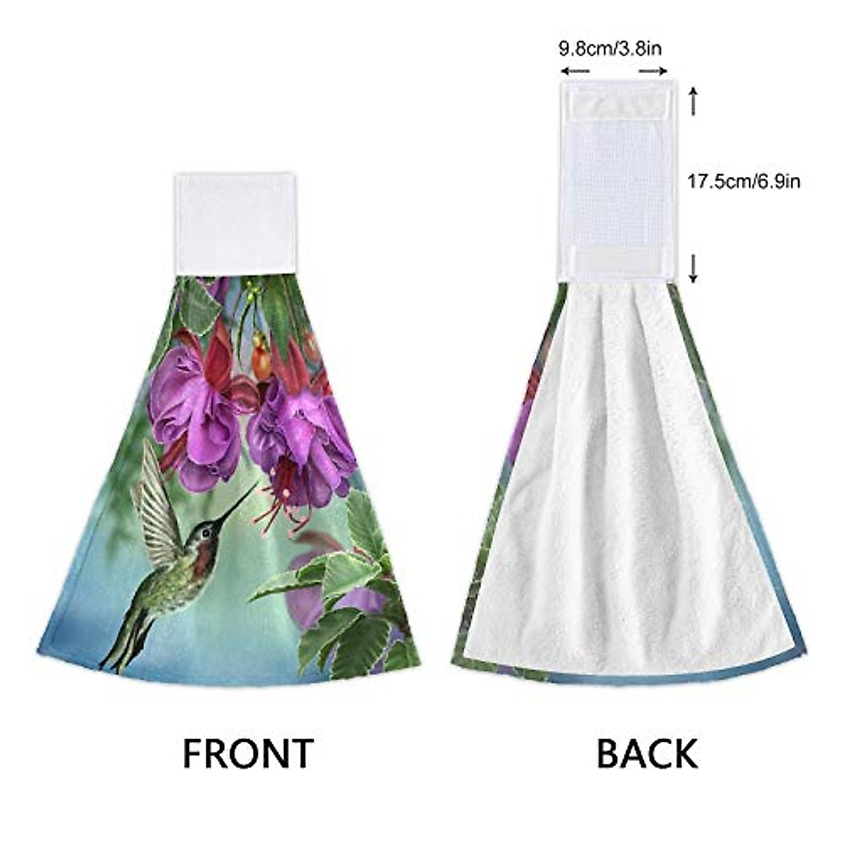 Summer Hummingbird Hand Towels for Kitchen,Purple Flower Absorbent Tie Hanging Towel with Loop 2 PCS Kitchen Linen Sets for Bathroom Restroom Home Decor
