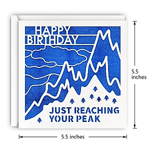 MAGJUCHE Mountain Birthday Card, Blue Glitter Laser Cut Rock Climbing Greeting Card For Men, Women