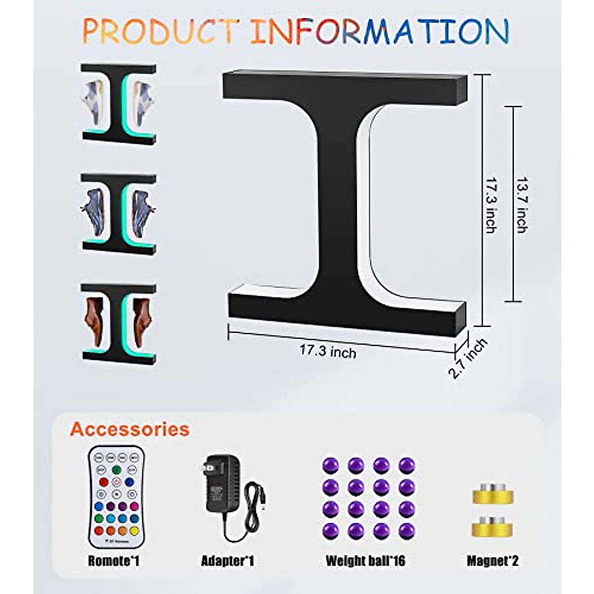 Meticuloso Levitating Shoe Display Stand, LED Floating Shoe Display, for Shoe Weight <550g Magnetic Levitating Sneaker Stand for Shoes Collectors Advertising Exhibition Shoe