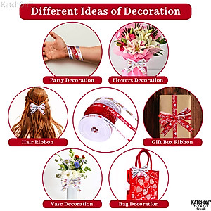 Grosgrain, Wired Valentine Ribbon Bundle - 30 Yards | Red Ribbon for Valentines Day Ribbon Wired | Valentines Ribbon for Boxes | Valentine Day Ribbons for Crafts | Red Heart Ribbon for Gift Wrapping