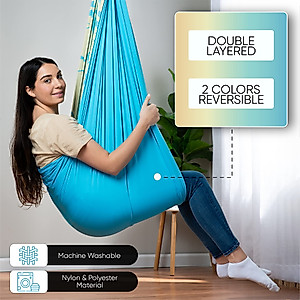 Indoor Sensory Swing for Kids or Outdoor – Holds 300lbs, Double-Layer, & 360° Swivel, Calming Compression Therapy Swing Hammock for Kids & Adults with All Hardware – Sensory-Motor Toys & Gifts