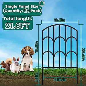 Animal Barrier Fence 20 Pack,Decorative Garden Fence 23.4in(H) x 21.6ft(L) Rustproof Metal No Dig Fence,for Dog Rabbit Pet,Ground Stakes and Outdoor Yard Patio Landscape