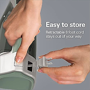 Hamilton Beach Steam Iron & Vertical Steamer for Clothes with Scratch-Resistant Durathon Soleplate, Digital Fabric Selector + 8’ Retractable Cord, 3-Way Auto Shutoff, Anti-Drip, 1800 Watts, Green