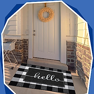 Geelin Doormat - 18'' x 30'' Hello & 43'' x 27.5'' Buffalo Checkered Rug - Non Slip Indoor Outdoor Rugs for Entrance Decorative - Handmade, Non-Stain, Water Resistant, Durable