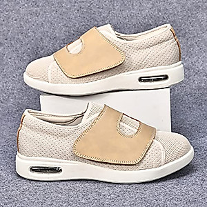 HYHFM Women's Wide Width Diabetic Walking Shoes with Adjustable Closure, Easy On/Off Lightweight Sneakers for Elderly Arthritis Swollen Feet(BG-9)