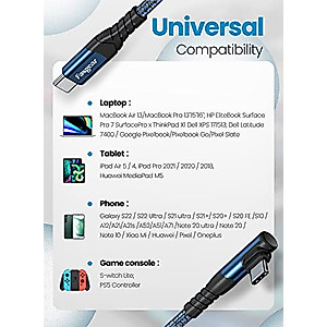 Fasgear Short USB C to USB C Cable - 3 Pack 1ft 60W USB 2.0 Type C Charger Fast Charging Braided Right Angle Compatible for Galaxy S22 S21 Ultra S20 Mac-Book Air i-Pad Mini 6 (Blue)