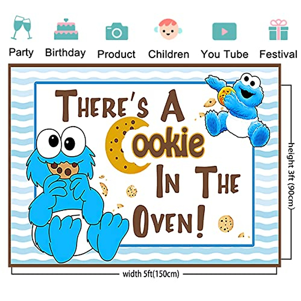 Baby Cookie Monster Backdrop for Gender Reveal Party Supplies 5x3ft There's a Cookie in The Oven Banner for Street Baby Shower Party Decorations