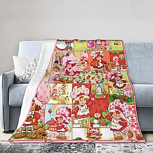 Cute Strawberry Flannel Blanket Soft Fuzzy Plush Blanket for Girls All Seasons (80 “x60”)