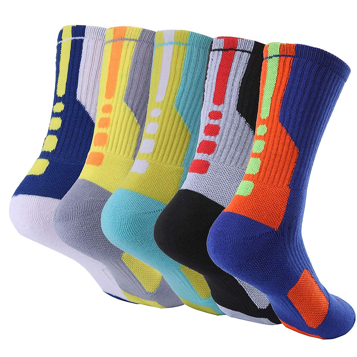 5 Pairs Mens Athletic Crew Socks Basketball Cushioned Thick Sport Long Compression Socks,6.5-11.5
