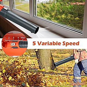 GYMAX Cordless Leaf Blower, 5 Speed Level 20V Max with Battery & Charger, Handheld Electric Portable Lightweight Leaf Blower for Lawn, Garden, Leaves, Snow Debris (Orange)