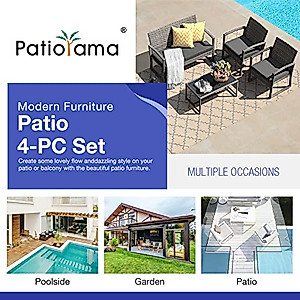 Patiorama 4 Pieces Outdoor Patio Furniture Set, Outdoor Wicker Conversation Set, Patio Rattan Chair Set, Modern Bistro Set with Coffee Table, Garden Balcony Backyard Poolside (Dark Grey)