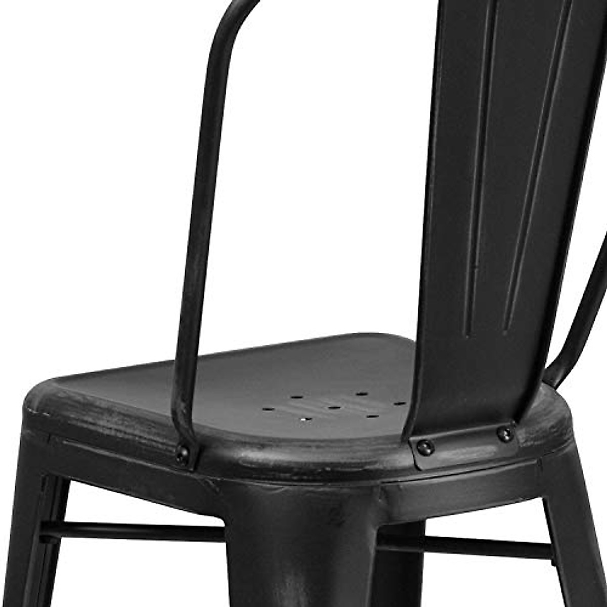 Flash Furniture Carly Commercial Grade 24" High Distressed Black Metal Indoor-Outdoor Counter Height Stool with Back