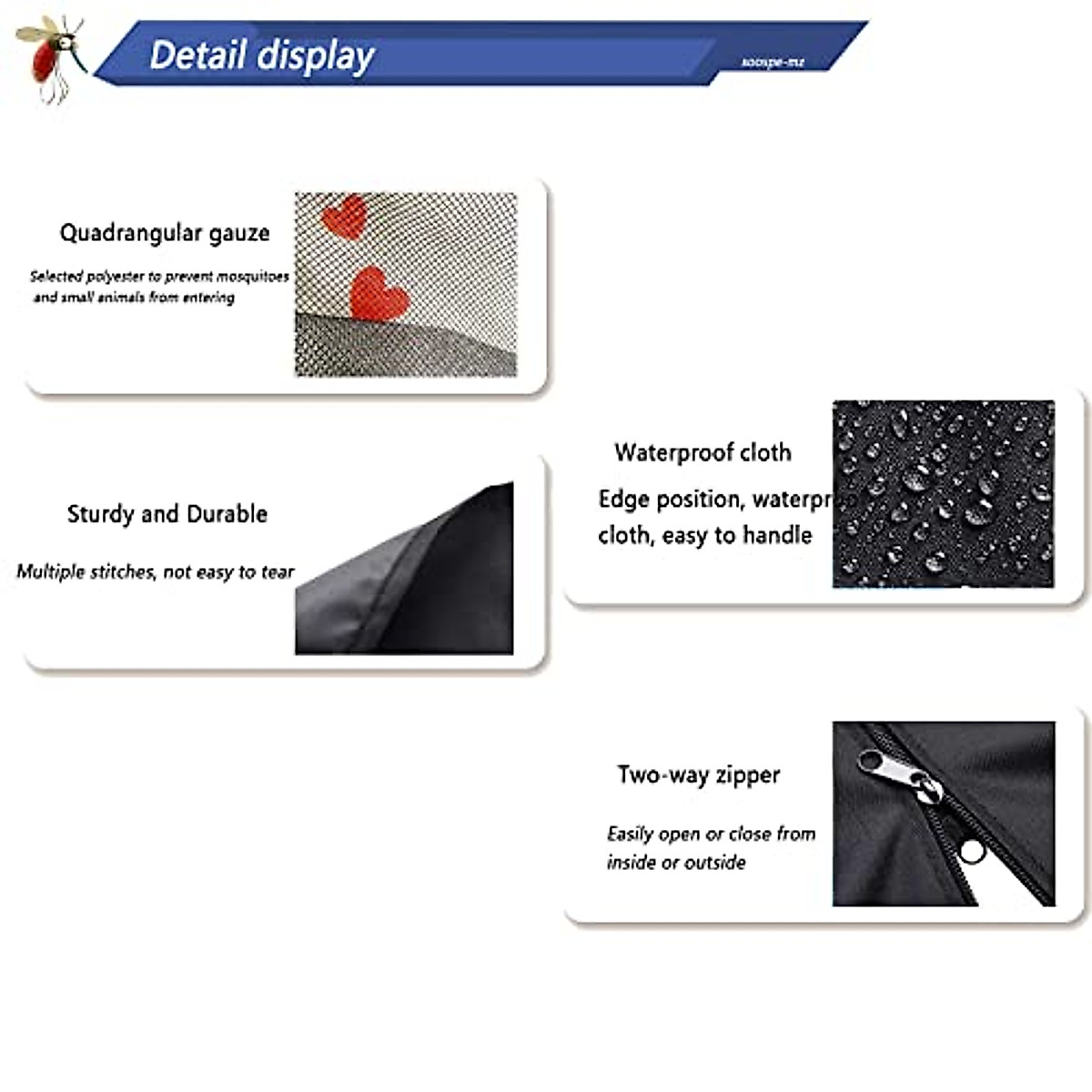 SOOSPE-MZ Mosquito Netting For 15FT Patio Umbrella Double-Sided, Screen Walls Zipper Double Door Black (for 15FT umbrella)