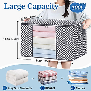 StorageTastic Direct 100L Storage Containers, Large Clothes Storage Bins Foldable Organization and Storage Bags with Reinforced Handle, Clear Window for Bedding, Blankets, Clothing, 3 Pack, Grey