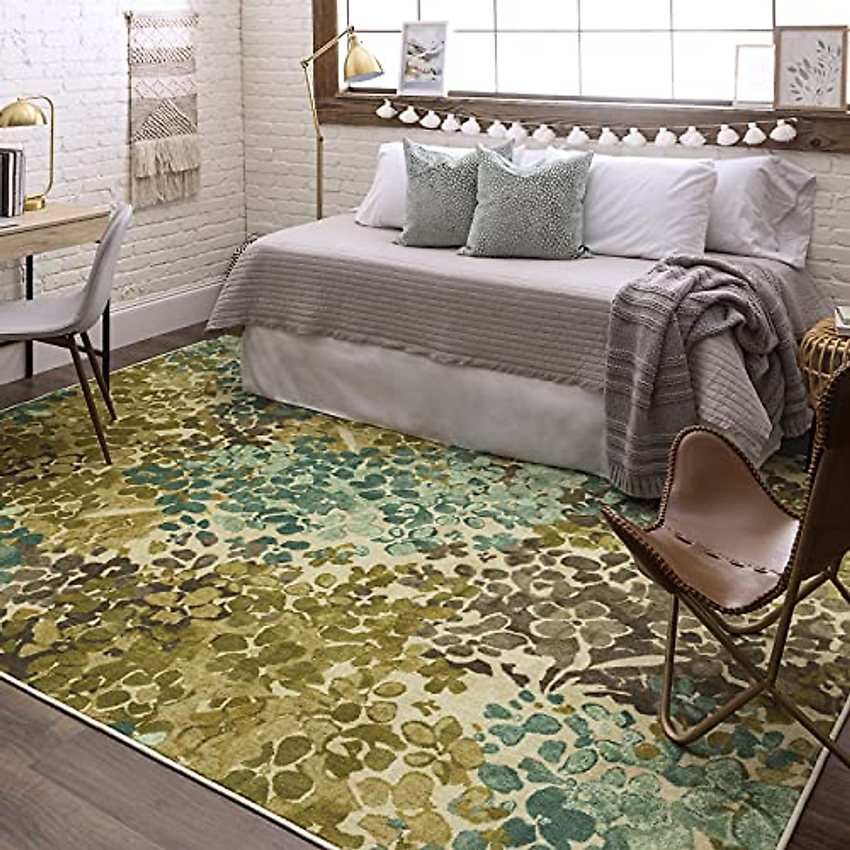 Mohawk Home Aurora Radiance Aqua Abstract Floral Area Rug, 5'x8', Blue/Green