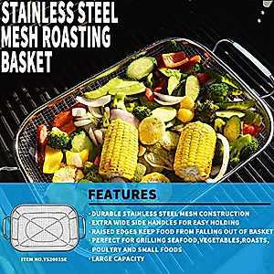 Grill Basket, Stainless Steel Grill Accessories Vegetables Grilling Basket BBQ Basket Barbecue Veggies Charcoal Grilling Topper Cookware for Outdoor Grill