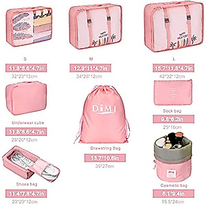 DIMJ Packing Cubes for Travel, 8Pcs Travel Cubes Set Pink Foldable Suitcase Organizer Lightweight Luggage Storage Bag