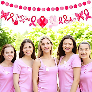 Tudomro 5 Pcs 118 inches Breast Cancer Awareness Decorations Pink Ribbon Pennant Banner Pink and White Hope Faith Strength Courage Inspiring Flag Love Bunting Wall Banner for Breast Cancer Month