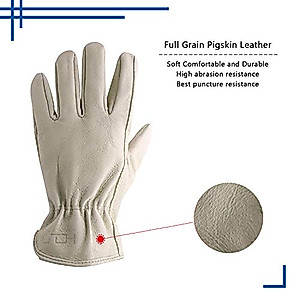 HLDD HANDLANDY 2 Pairs Pigskin Leather Work Gloves with Reinforced Palm for Men & Women, Stretchable Wrist Rigger Glove for Driver, Construction, Yardwork, Gardening (S, Beige)