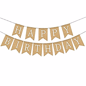Rustic Happy Birthday Banner, Reusable Burlap Garland Birthday Party Decorations for Adults White