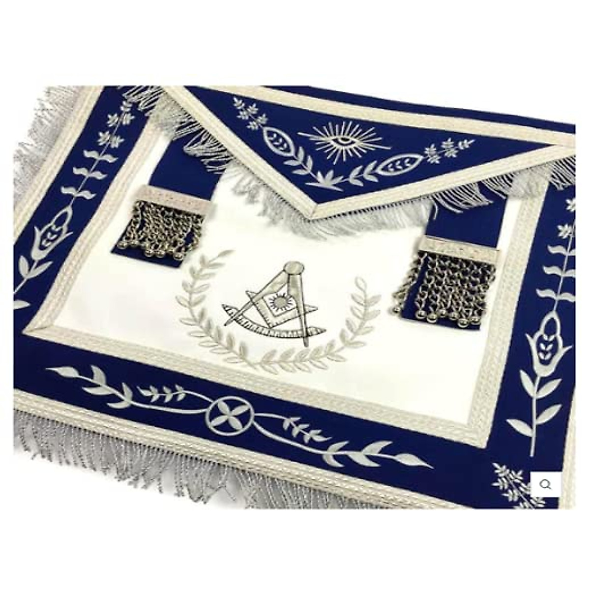 Masonic Blue Lodge Past Master Silver Machine Embroidery Freemasons Apron