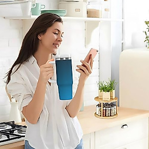 MCHIVER Blue Teal Gradient 40 oz Tumbler with Handle and Straw Stainless Steel Vacuum Water Bottle Leak-proof Travel Coffee Mug Insulated Cup for Car Home Office