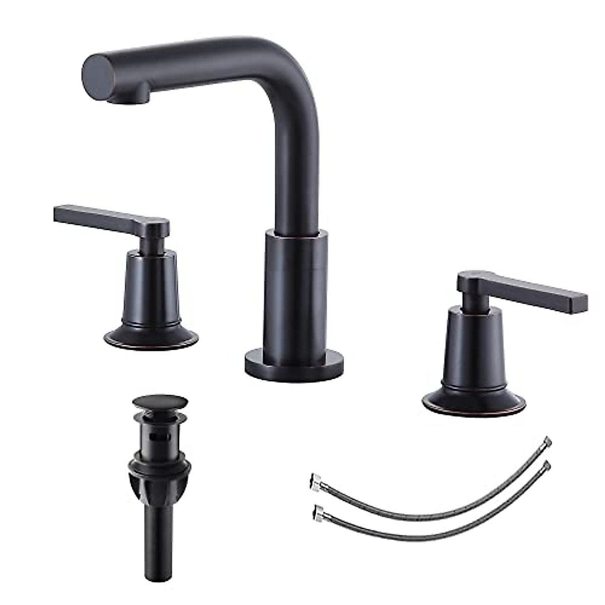 Oil Rubbed Bronze 3 Hole Bathroom Faucet, Widespread Bathroom Sink Faucet Stainless Steel Vanity Sink Faucet, Best Modern 2 Handle 8 Inch Commercial Bath Lavatory Sink Faucet with Water Supply Lines