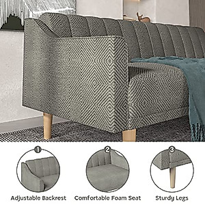 Lonkwa Velvet Futon Sofa Bed Couch, Convertible Sleeper Sofa, 74" Loveseat Futon Couch with Adjustable Backrests, Grey Couches for Living Room Bedroom Apartment